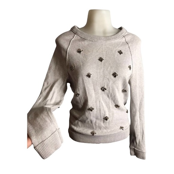 LOFT | Sweaters | Loft Grey Jeweled Embellished Sweater | Poshmark